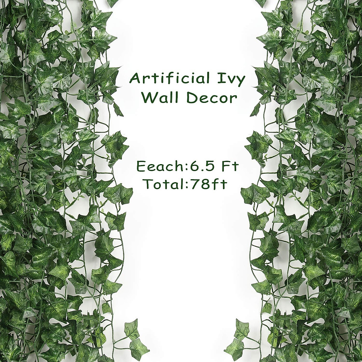 LuLuHouse Exoment 78Ft 12 Strands Artificial Ivy Leaf Plants Greenery Hanging Vines for Home Room Garden Office Wedding Wall Decor (Green)