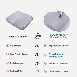 Foamula Seat Cushion for Office Chair, Memory Foam Sciatica Pain Relief Pillow, Seat Cushion for Hip, Tailbone, Coccyx Pain, Desk Chair Cushion for Office, Home, Gaming Chair, Car, Wheelchair XL