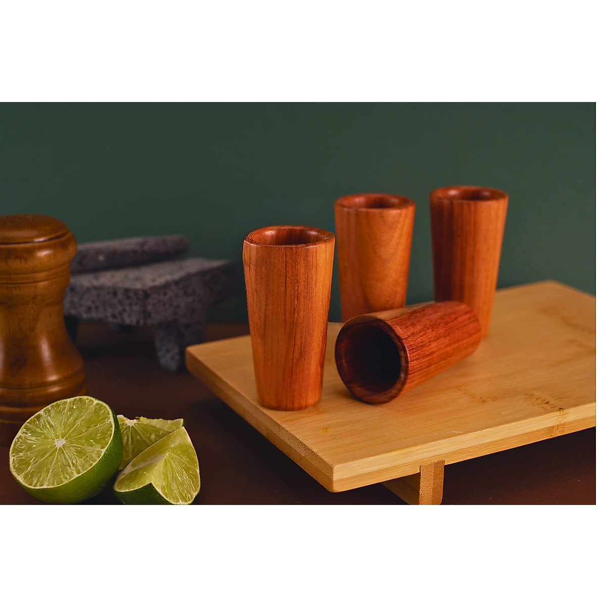 MEXTEQUIL - Wooden Tequila Shot Glasses - Set of 4 - Authentic Mexican Tequila Shot Glasses - Artisanal - handmade - 1.5 oz - Granadillo Wood - Eco-Friendly