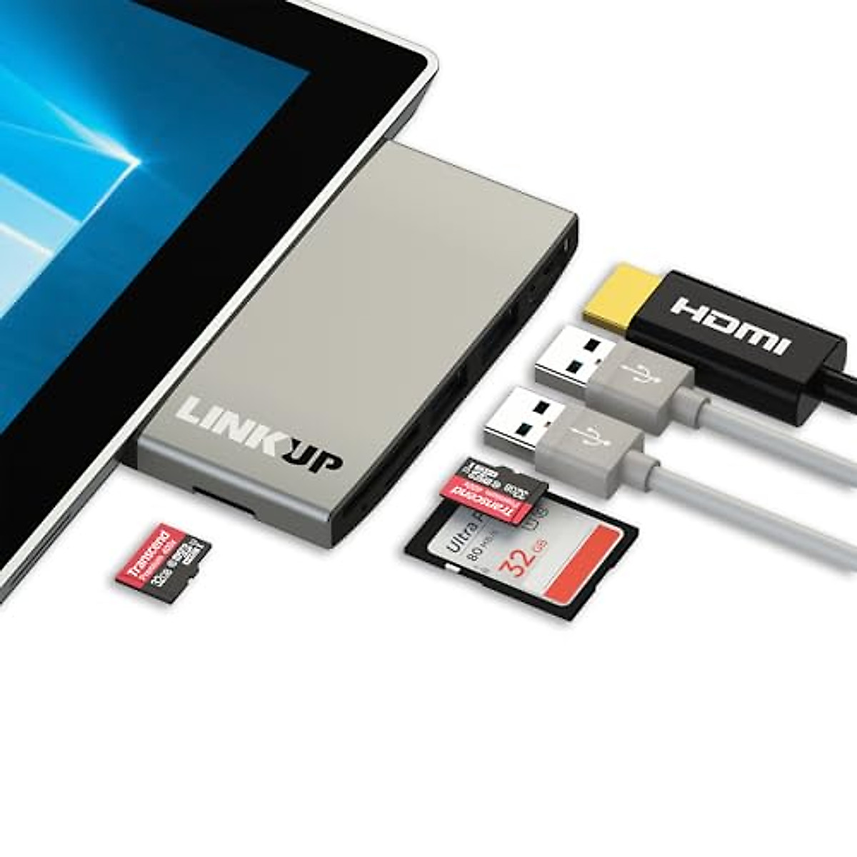 LINKUP - Surface Pro 4 Compatible SD Card Micro Memory Reader Adapter Hub | 6-in-1 Docking Station | 4K HDMI 1x SD 2X MicroSD Card Slots, 2X USB-A 3.0 Ports | Designed for Microsoft Surface Pro 4