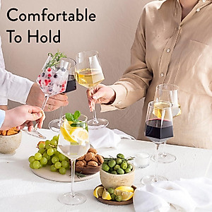 Frost Living Wine Glasses Set of 6 - Long Stem Crystal Hexagon Shaped Wine Glass Set - Large, Beveled, Diamond Shape Sides Lets Wines Breathe