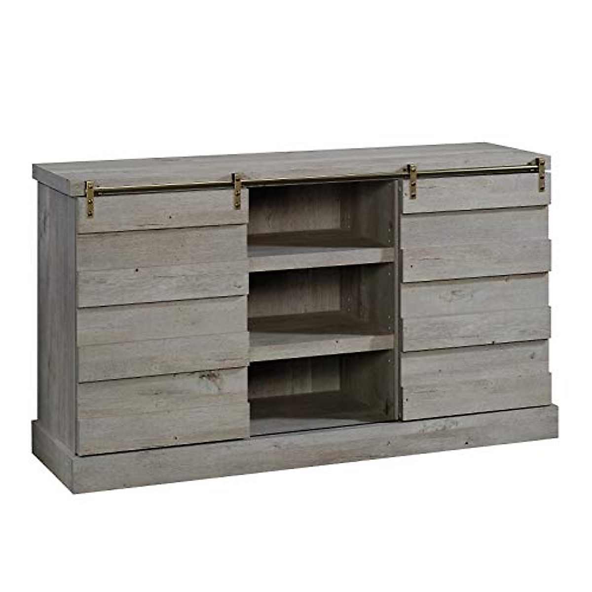 Sauder Cannery Bridge Credenza, L: 17.638" x W: 59.370" x H: 33.425", Mystic Oak finish