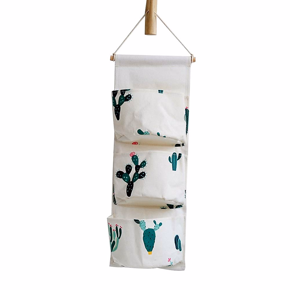 Cactus Pineapple Hanging Storage Bag Cotton Linen Wall Door Closet Wall Storage Organiser with 3 Pockets