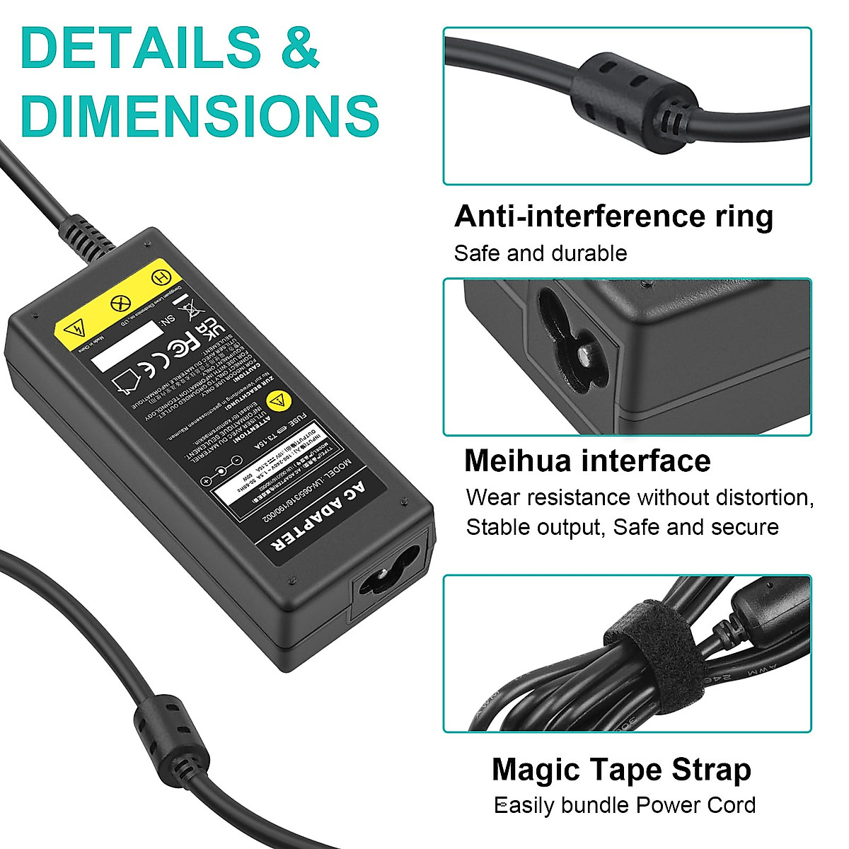 Fancy Buying 65W 19V 3.16A Replacement Charger Adapter for LG LED LCD Monitor Widescreen HDTV, Power Cord for LG Electronics 19” 20” 22” 23” 24” 27” Power Supply, 19V, AC, DC,8Ft.
