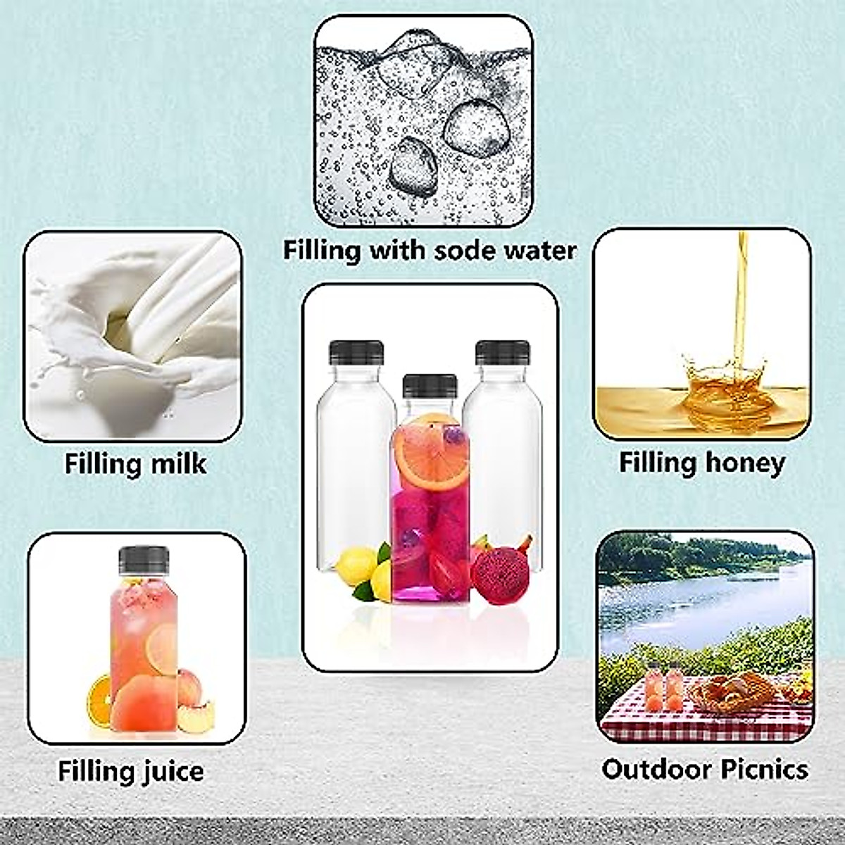 Goiio 3 Pcs 12 Ounce Plastic Juice Bottles, Clear Bulk Beverage Containers, for Smoothies, Juice Milk and Homemade Beverages