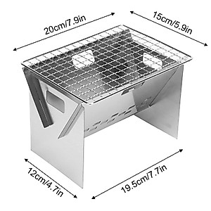 Vbestlife Folding Charcoal BBQ Grill, Thickened Stainless Steel Mini Detachable Portable Barbecue Grill for Barbecue Boiling Water Cooking Heating