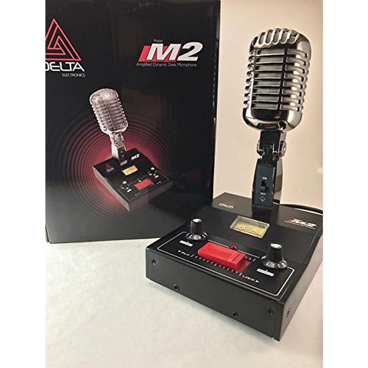 BLACK CHROME DELTA M2 AMPLIFIED DYNAMIC POWER BASE MICROPHONE 4 pin Cobra CB HAM MIC
