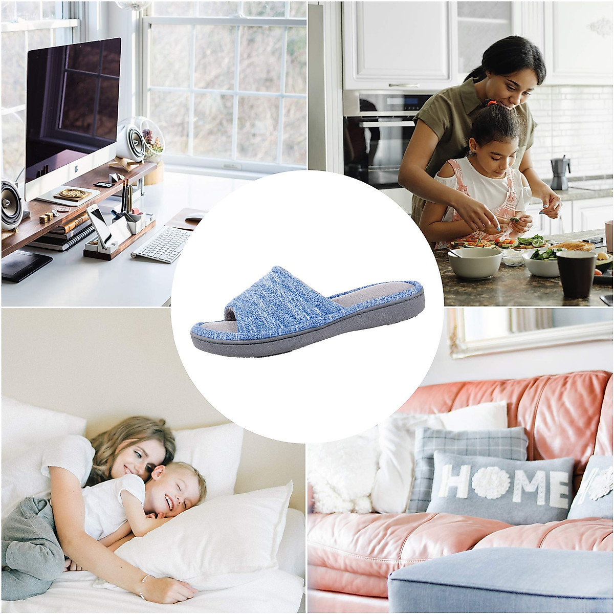 isotoner Women's Premium Knit Slide Slippers-Moisture-Wicking Lining, Rubber Indoor/Outdoor Sole, Sapphire, 9-10