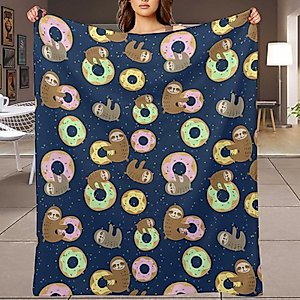 Sloths and Donuts Decor Throw Blanket Gifts for Girls Boys Super Warm Soft Plush Lightweight Bedding Blankets for Couch Bed Sofa Office Decor All Season 60"X50"