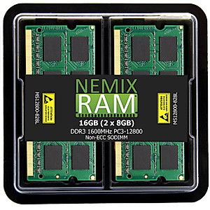 NEMIX RAM 16GB (2X8GB) DDR3 1600MHZ PC3-12800 2Rx8 1.35V 204-PIN Non-ECC SODIMM Laptop PC PC Unbuffered Memory KIT