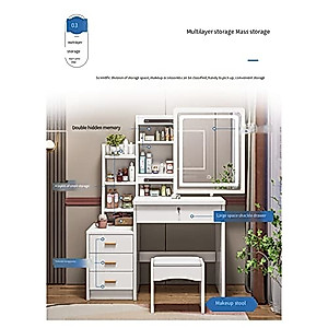 Vanity Set with Lighted Mirror,with Drawers Cabinet Storage Shelves&Cushioned Stool,3 Lighting Modes Adjustable Makeup Vanity Desk Brightness，makeup table Cabinet (80*38*131cm, Warm white)
