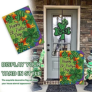 Covido Home Decorative Happy St. Patrick's Day Shamrock Clover Garden Flag, Rainbow Yard Outside Decorations, Irish Luck Outdoor Small Decor Double Sided 12x18