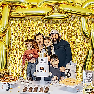 KatchOn, XtraLarge Wave Gold Backdrop Curtain - 6.4x3.2 Feet, Pack of 2 | Gold Fringe Curtain Backdrop for Gold Streamers Party Decorations | Gold Foil Curtain | Golden Birthday Decorations for Boys