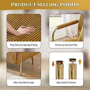 OUYESSIR Loveseat Small Sofa Couch, 59" Love Seat Settee 2 Seater Upholstered Sofa with 2 Pillows for Small Space Living Room Office Apartment (Ginger, Corduroy)