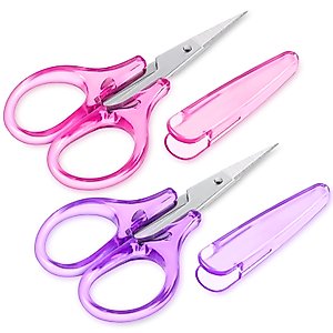 3.4 Inch Craft Scissors, 2 Pcs All Purpose Scissors Scrapbooking Scissors Straight Cutting Mini Scissors with Protective Cover for Embroidery Quilting Sewing Knitting Crafting Cross Stitch Crochet