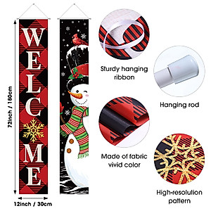 Christmas Porch Signs Snowman Christmas Decorations Supplies Merry Christmas Hanging Flags Welcome Winter Door Banners for Holiday Home Indoor Outdoor Wall Xmas Decor