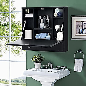 IFANNY Wall Mounted Desk, Wall Computer Desk w/Storage Drawer & Shelves, Compact Floating Desk for Wall, Space Saving Wall Desk Fold Down, Wall Desks for Small Spaces (Black)