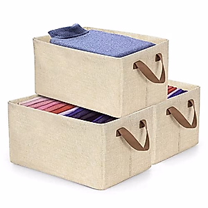 Tasmegol Clothes Steel Frame Storage Drawer Organizer Bins Foldable Closet Underwear Dresser Wardrobe Linen Fabric Cloth Box for Clothing Sock Bra Folded Pants Shirt（3 Sets Beige）