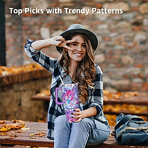 sgqjdpmc 40 oz Mermaid Tumbler with Handle and Straw Lid 40oz Mermaid Themed Gifts Steel Insulated Travel Coffee Cup