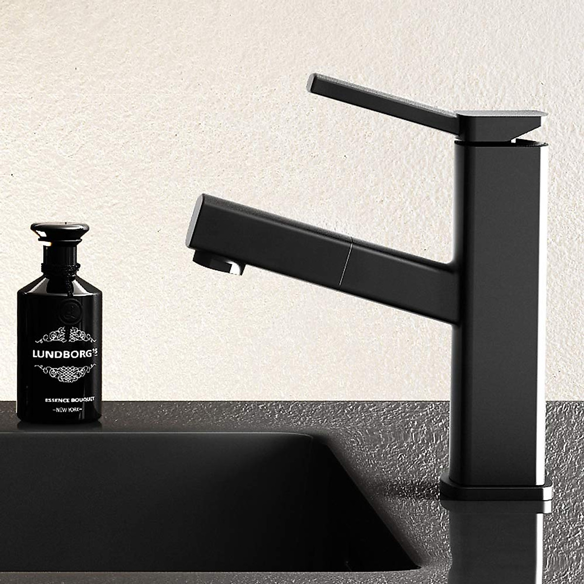KAIYING Bathroom Sink Faucet with Pull Out Sprayer, Single Handle Basin Mixer Tap for Hot and Cold Water, Lavatory Pull Down Vessel Sink Faucet with Rotating Spout(Regular, Black)