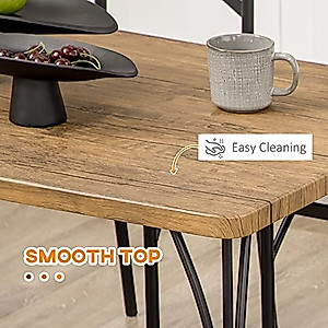 HOMCOM Industrial Dining Table Set for 6 People, 6 Piece Kitchen Table and Chairs Set, Dinner Table with Bench, Steel Frame and Storage Shelf, Dinette Set, Rustic Brown