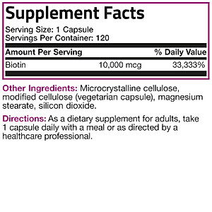 Bronson Ultra Biotin 10,000 Mcg Hair Skin and Nails Supplement, Non-GMO, 120 Vegetarian Capsules