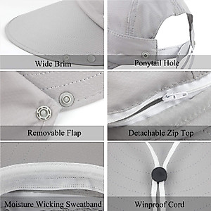 Women Summer Sun Protection Hat Wide Brim UV Hats Removable Neck Face Flap Cap with Ponytail Hole for Fishing Climbing Gardening Gray