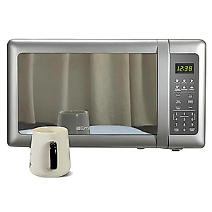 Emerson MW7601SL Compact Countertop Microwave Oven with Sleek Mirrored Finish Door 10 Power Levels, 6 Auto Menus, Glass Turntable and Child Safe Lock, 0.7 Cu. Ft, Silver