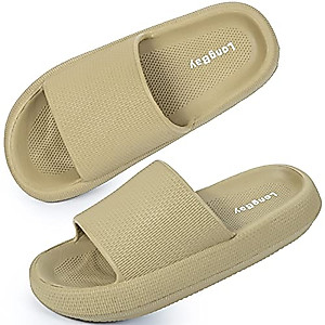 LongBay Cloud Slides for Women and Men, Comfy Pillow Slipper Shower Sandals Shoes with Arch Support for Pool Beach Home Indoor Outdoor Use, 14-15women/12-13men, Green