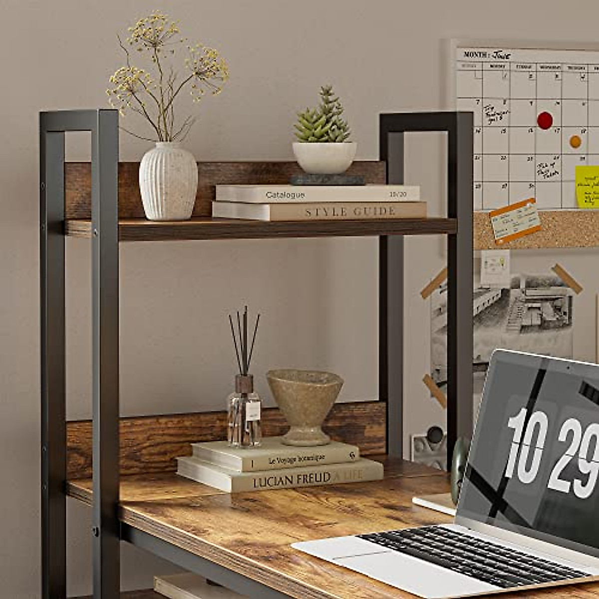 CubiCubi L Shaped Desk with Storage Shelves, Computer Corner Desk for Home Office, Writing Gaming Study Desk Table with Bookshelf, Space Saving, Brown