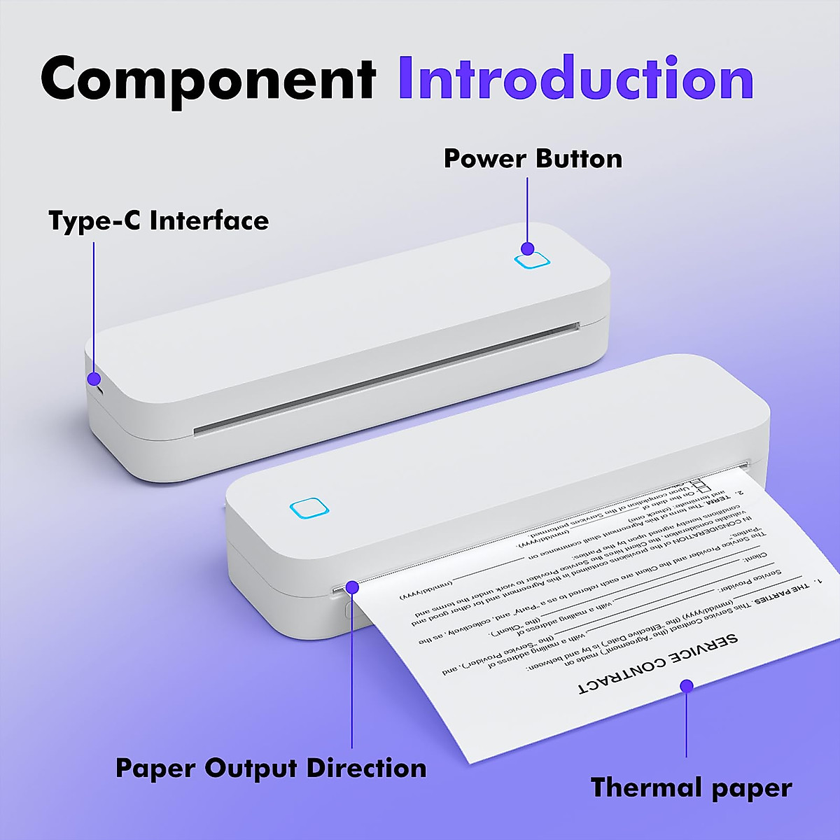 HXBER Inkless Printer, A4 Portable Thermal Transfer Printer Wireless Tattoo Transfer Printer Use with Mobile/Laptop 56mm/77mm/107mm/210mm/216mm(2in/3in/4in/8in/8.5in) US Letter A5 Paper Size for