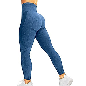 HIGORUN Women Seamless Leggings Smile Contour High Waist Workout Gym Yoga Pants Darkblue M