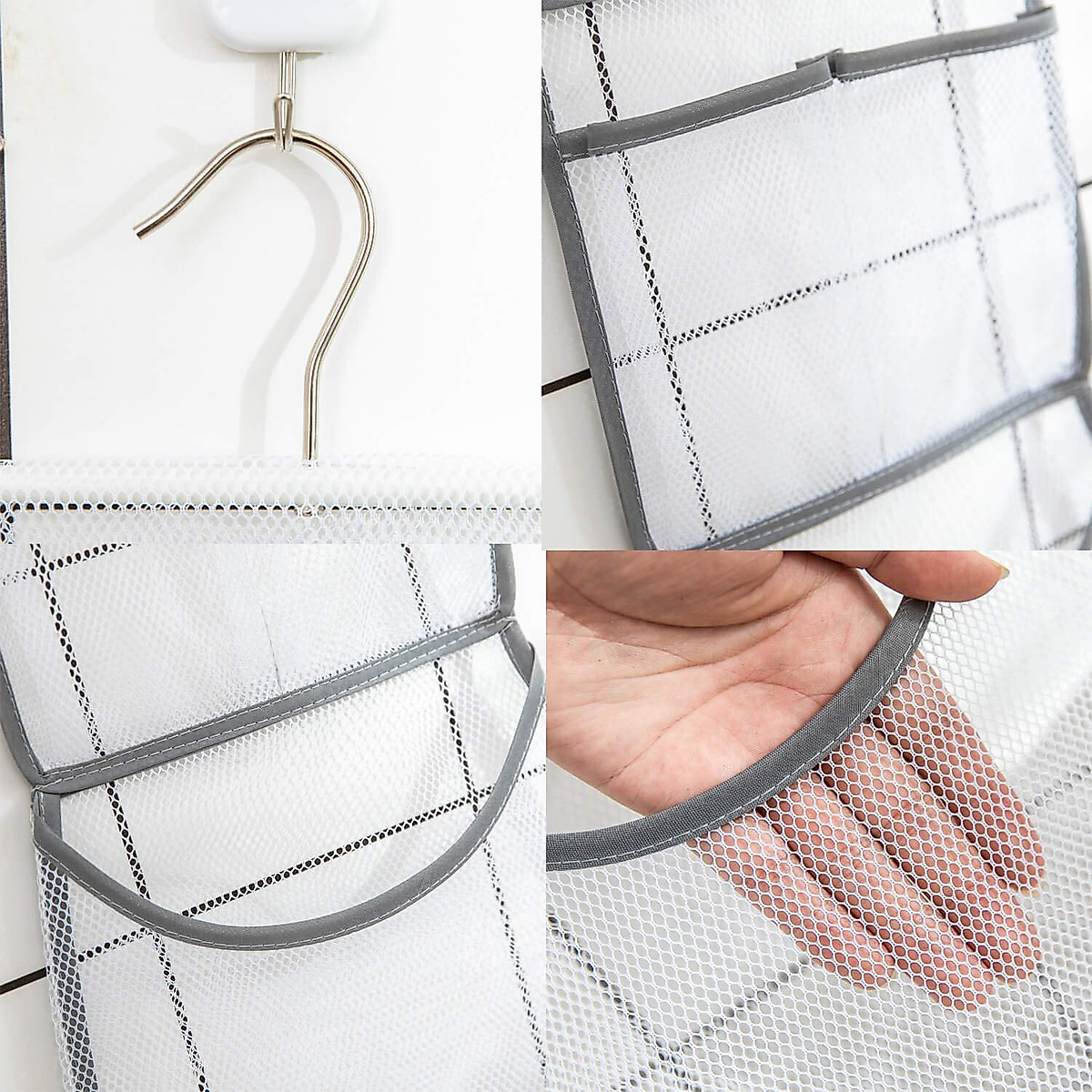 ALYER Hanging Bath Toy Bag,Mesh Nursery Organizer for Clothing Diapers Toys (White)