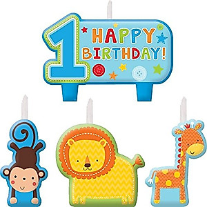 Amscan One Wild Boy 1st Birthday Candle Set, Medium, Blue