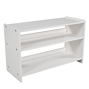 Kids Low Loft Bed with Storage, Twin Loft Bed with Two Movable Shelves and Ladder, Wooden Loft Bed with Decorative Guardrail Chalkboard, for Kids Girls Boys - White