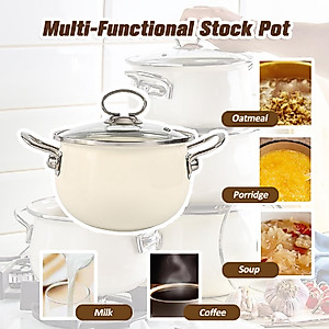 Nonstick Stockpot With Lid, 4 Quart White Pasta Pot Enamel on Steel with Stay-Cool Handles, Multipurpose Cooking soup Pot for Kitchen, All Stove Compatible, Easy to Clean (5 Quart)