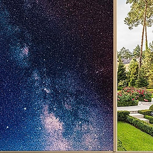 IOACIY Privacy Window Film Frosted Glass Sticker for Home Office Static Anti-UV Window Paper Decorative Window Covering for Bathroom (Universe Outer Space Starry Sky Red Blue-225, 17.7" x 23.6")
