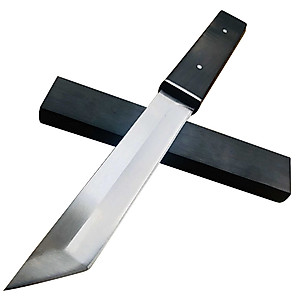 MADSABRE Handmade Custom Classic Japan Samurai Tanto Fixed Blade Katana 268 Floors Damascus VG10 Steel Outdoor Tactical,Combat,Hunting,Survival Knives +Wooden Sheath (Silver -D2 Steel)