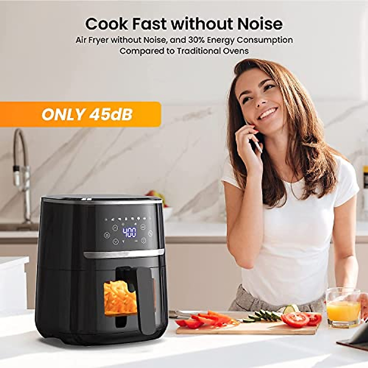 Adoolla Air Fryer Oven 5 Qt Large Oil Free Touch Screen 1500W Mini Oven Combo with 7 Accessories, One-Touch Digital Controls, Nonstick Silicone Liner & Dishwasher-Safe Detachable Square Basket, Timer