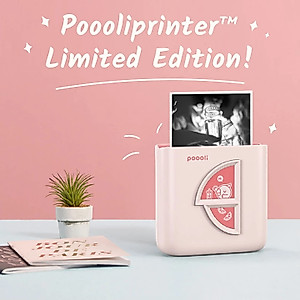 Poooliprint LE Inkless Pocket Printer - Mini Phone Bluetooth Portable Poooli Thermal Printer for iOS + Android Print Sticky Photos, Labels, Notes, Lists for Journal, Pink