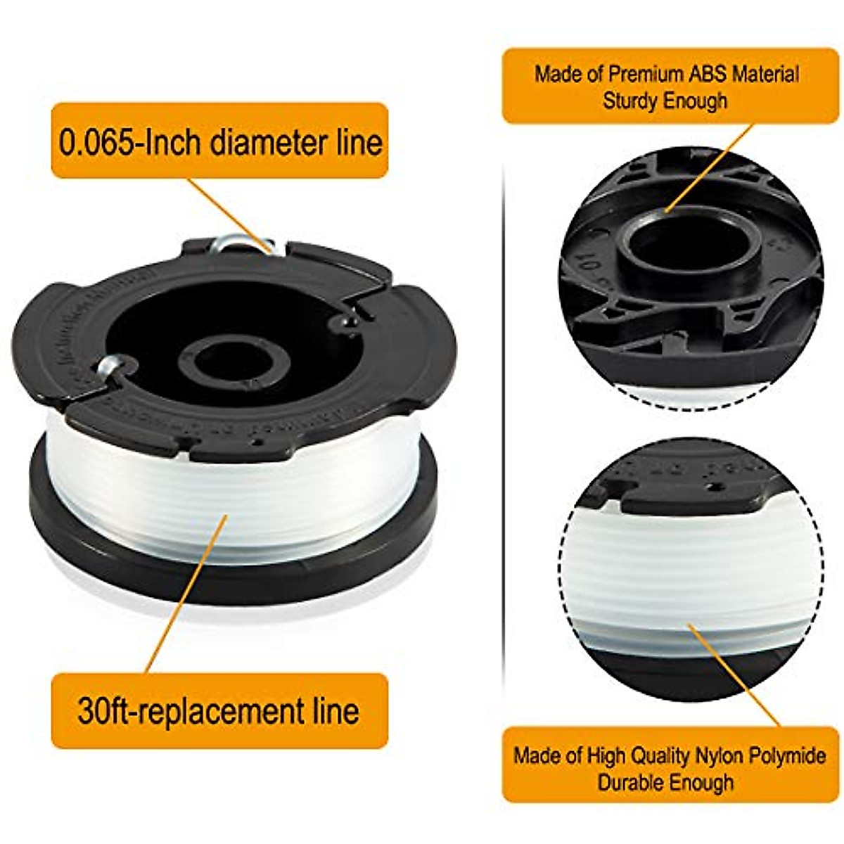 AF-100 String Trimmer Spool Replacement for Black and Decker AF-100 AF-100-3ZP AF-100-BKP 30ft 0.065" Trimmer Line Replacement Spool Compatible with GH600 GH610 GH900 Edger(16 Spools+3 Cap+3 Spring)