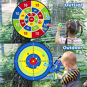 Dart Board for Kids,12 Sticky Balls,1 Toy Gun,2 Dart Bullets Set,Kids Toys Gifts for 3 4 5 6 7 8 9 10 11 12 Year Old Boys and Girls Safe Indoor Outdoor Outside Party Sports Games for Ages 3+ Boy Girl