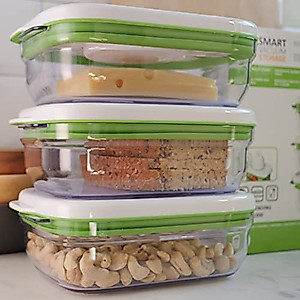 FOSA Vacuum Seal Food Storage System Reusable Small Containers, 3 pack, 34 oz size (Vacuum pump not included)