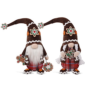 Thasungo Gingerbread Gnomes Couple Christmas Gnomes with Snowflake Kitchen Tiered Tray Decorations, Buffalo Plaid Winter Plush Elf Dwarf Christmas Ornaments Decor Set of 2