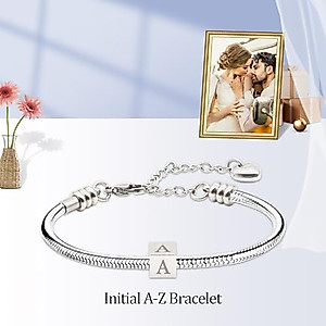 TAGOMEI Initial Bracelet for Women Teens, Stainless Steel Silver Dainty Letter Bracelets, Personalized Initial Charm Alphabet Jewelry Gifts