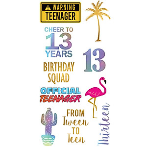 13th Birthday Temporary Tattoos (2 Pages) - Official Teenager Party Supplies, Ideas, Gifts and Decorations