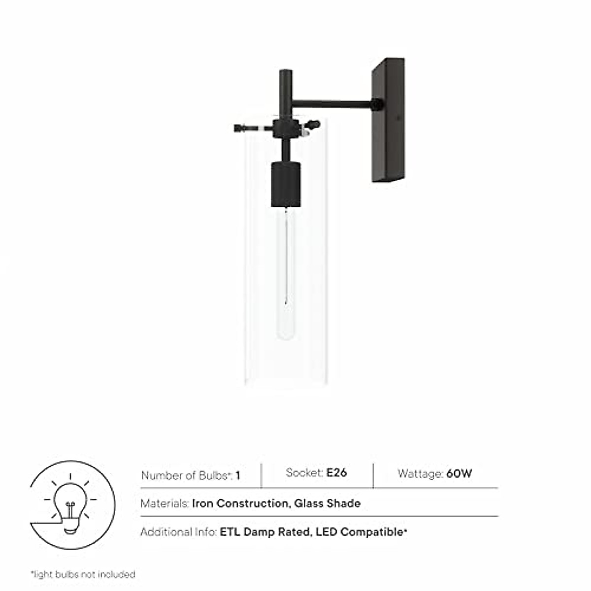 Modway Skylark Wall Sconce in Clear Black, 5 x 8.5 x 17