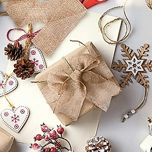 GEDLIRE Christmas Burlap Ribbon Wired, 2.5 inch 50 Yards Natural Jute Christmas Tree Brown Ribbons, Fabric Ribbon Rolls for Gift Wrapping, DIY Crafts, Big Bow, Wreath, Wedding Party Home Decorations