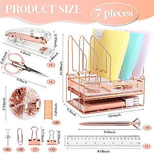 Rose Gold Desk Organizers and Accessories with 5 Vertical File Folder Holders & Sliding Drawer, Cute Office Supplies for Women, Desk File Organizer, Binder Holder for Desk, Binder Holder for Desk