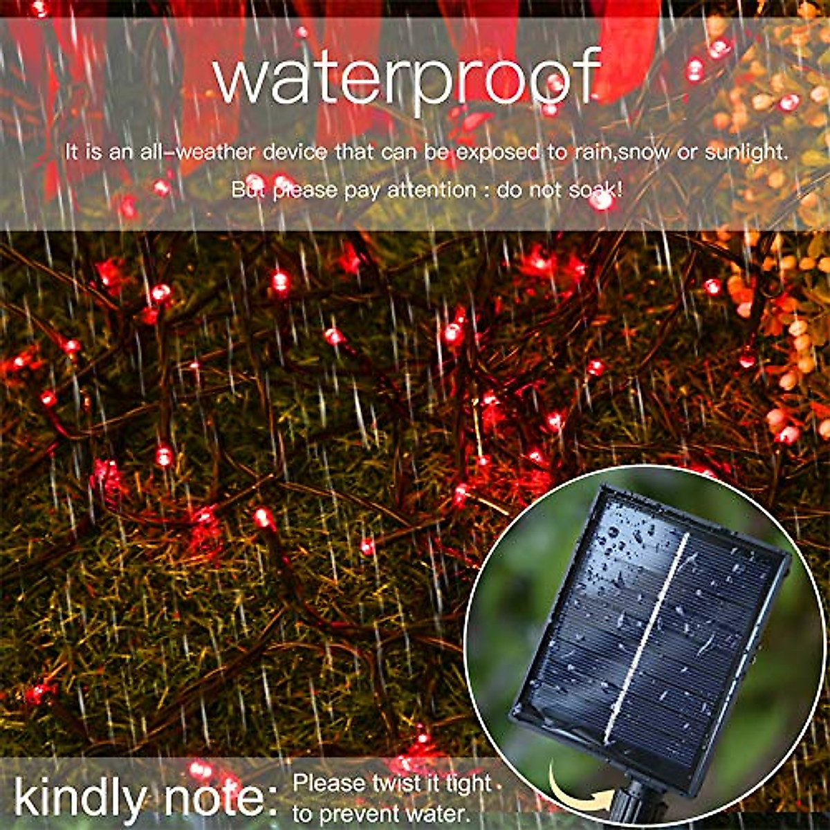 YAOZHOU Red Christmas Solar String Lights Outdoor Red 2 Pack Upgraded Solar Panel,Each 75.5ft 200LED Fairy Lights with 8 Modes IP65 Waterproof Lights for Tree Garden Patio Wedding Party Yard Decor